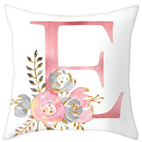 Eanpet Throw Pillow Covers Alphabet Decorative Pillow Cases ABC Letter Flowers Cushion Covers 18 x 18 Inch Square Pillow Protectors for Sofa Couch Bedroom Car Chair Home Decor (E)