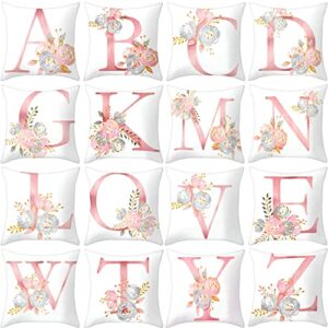 Eanpet Throw Pillow Covers Alphabet Decorative Pillow Cases ABC Letter Flowers Cushion Covers 18 x 18 Inch Square Pillow Protectors for Sofa Couch Bedroom Car Chair Home Decor (E)