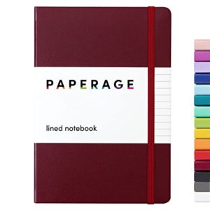 paperage lined journal notebook, (burgundy), 160 pages, medium 5.7 inches x 8 inches - 100 gsm thick paper, hardcover