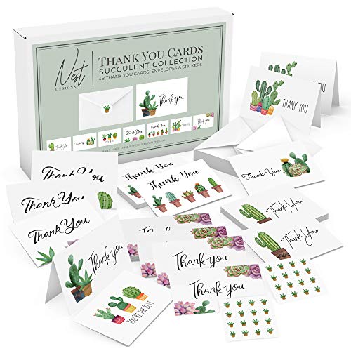 Cactus Thank You Cards with Envelopes for Thank You Notes! Bulk Set of 48 Blank Gift Cards with Envelopes for Baby Shower Note Cards, Watercolor Wedding Thank You Cards and Bridal Shower Thankyou Card