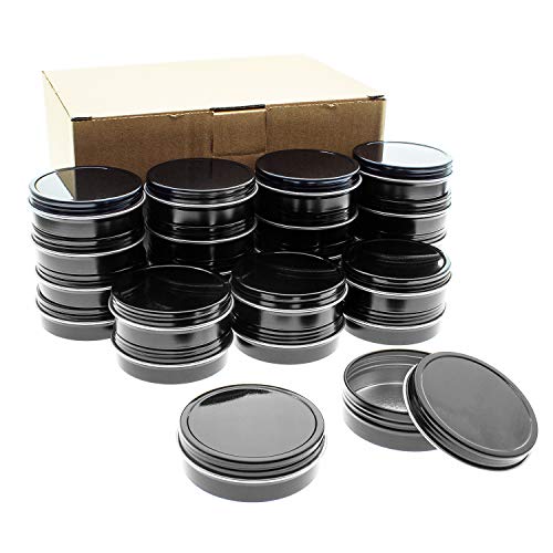 Mimi Pack 2 oz Black Tins 24 Pack of Shallow Screw Top Round Tin Containers with Lids For Cosmetics, Party Favors, Gifts