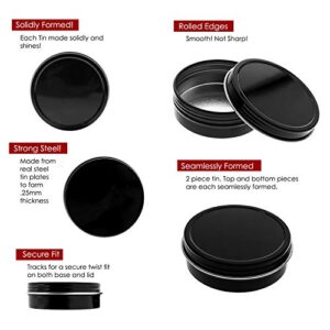 Mimi Pack 2 oz Black Tins 24 Pack of Shallow Screw Top Round Tin Containers with Lids For Cosmetics, Party Favors, Gifts