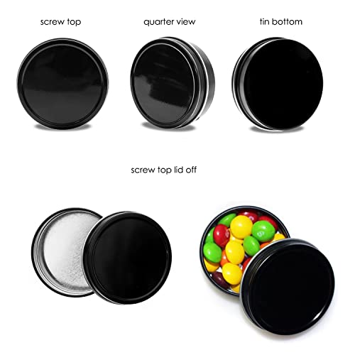 Mimi Pack 2 oz Black Tins 24 Pack of Shallow Screw Top Round Tin Containers with Lids For Cosmetics, Party Favors, Gifts