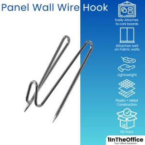 1InTheOffice Panel Wall Wire Hooks, Silver, 50 Hooks per Pack