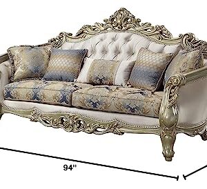 ACME Furniture Gorsedd Sofa with 5 Pillows, Cream Fabric and Antique White