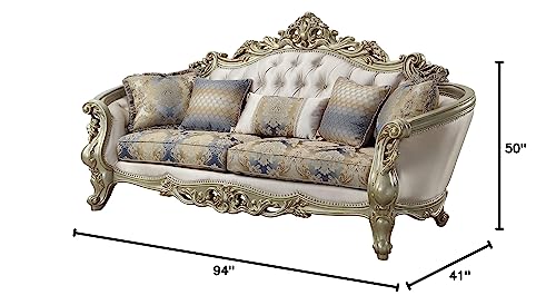 ACME Furniture Gorsedd Sofa with 5 Pillows, Cream Fabric and Antique White