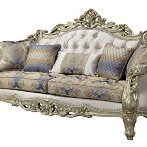 ACME Furniture Gorsedd Sofa with 5 Pillows, Cream Fabric and Antique White