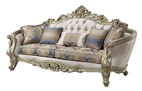 ACME Furniture Gorsedd Sofa with 5 Pillows, Cream Fabric and Antique White