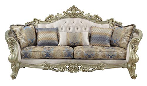 ACME Furniture Gorsedd Sofa with 5 Pillows, Cream Fabric and Antique White