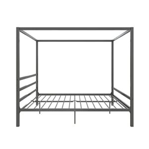 DHP Modern Metal Canopy Platform Bed with Minimalist Headboard and Four Poster Design, Underbed Storage Space, No Box Spring Needed, King, Gunmetal Gray