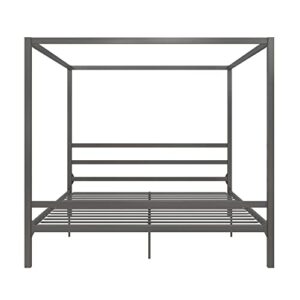 DHP Modern Metal Canopy Platform Bed with Minimalist Headboard and Four Poster Design, Underbed Storage Space, No Box Spring Needed, King, Gunmetal Gray