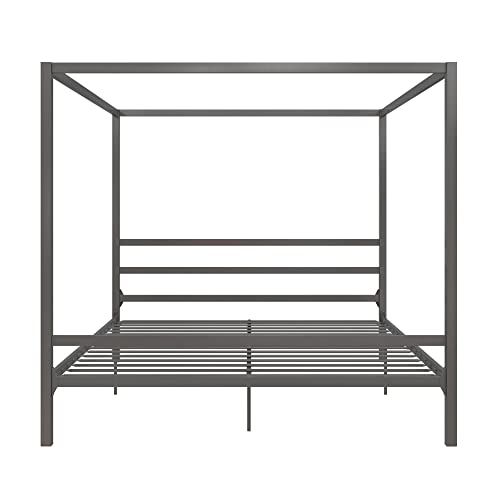 DHP Modern Metal Canopy Platform Bed with Minimalist Headboard and Four Poster Design, Underbed Storage Space, No Box Spring Needed, King, Gunmetal Gray