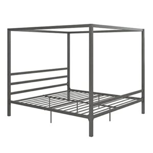 DHP Modern Metal Canopy Platform Bed with Minimalist Headboard and Four Poster Design, Underbed Storage Space, No Box Spring Needed, King, Gunmetal Gray