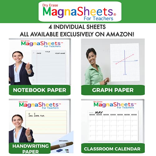 MAGNASHEETS Jumbo Sized Dry Erase Magnetic Handwriting Paper (22"W x 28"H) for Classroom Whiteboard | Eraser, Markers, Sheet, Storage Tube | Teacher Must Haves | Teacher Classroom Supplies | School