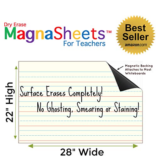 MAGNASHEETS Jumbo Sized Dry Erase Magnetic Handwriting Paper (22"W x 28"H) for Classroom Whiteboard | Eraser, Markers, Sheet, Storage Tube | Teacher Must Haves | Teacher Classroom Supplies | School