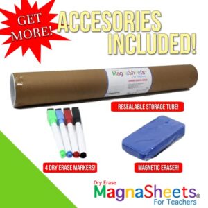 MAGNASHEETS Jumbo Sized Dry Erase Magnetic Handwriting Paper (22"W x 28"H) for Classroom Whiteboard | Eraser, Markers, Sheet, Storage Tube | Teacher Must Haves | Teacher Classroom Supplies | School