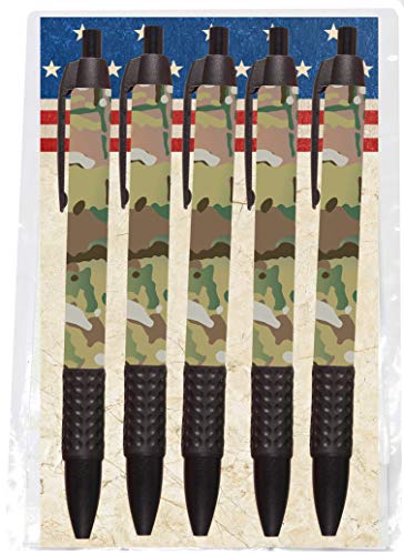 Multi-Cam Camouflage Ballpoint Pens with Grip - 5 Pack (Made in USA)