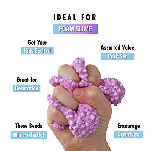 Slime Foam Beads Floam Balls – 18 Pack Pastel Microfoam Beads Kit 0.1-0.14 inch (90,000 Pcs) Micro Colors Rainbow Fruit Beads Craft Add ins DIY Kids Ingredients Flote Microbeads Sprinkles Supplies