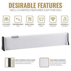 RAPTUROUS Drawer Divider - 2.5 Inch High, Expands from 13-22 Inches, Adjustable Dividers for Kitchen, Dressers - Organizers for Clothing, Baby Clothes, Untensils, etc - 3 Pack White Drawer Separators