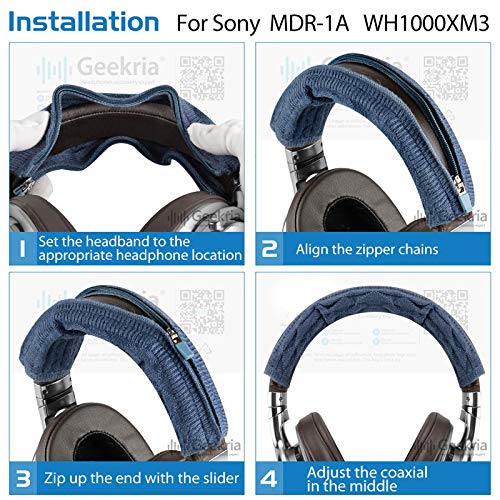 Geekria Knit Fabric Headband Pad Compatible with Sony WH1000XM3, WH1000XM2, MDR1000X, WHCH700N Headphone Replacement Headband/Headband Cushion/Replacement Pad Repair Parts (Blue)