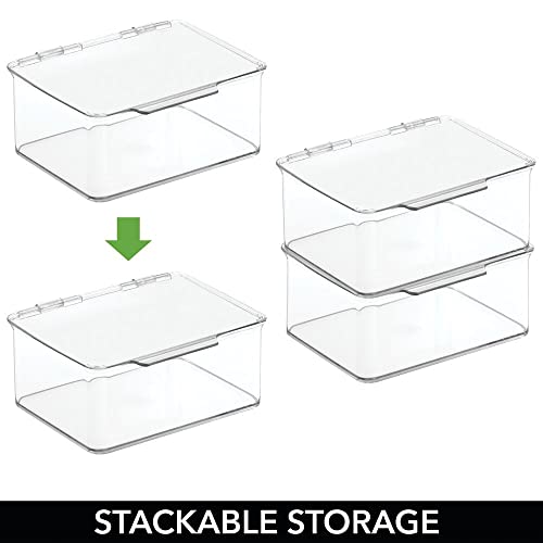 mDesign Plastic Craft Room Stackable Storage Organizer Box Containers with Hinged Lid for Thread, Beads, Ribbon, Glitter, Clay, Sewing, Crochet, Fabric - Lumiere Collection, 8 Pack - Clear