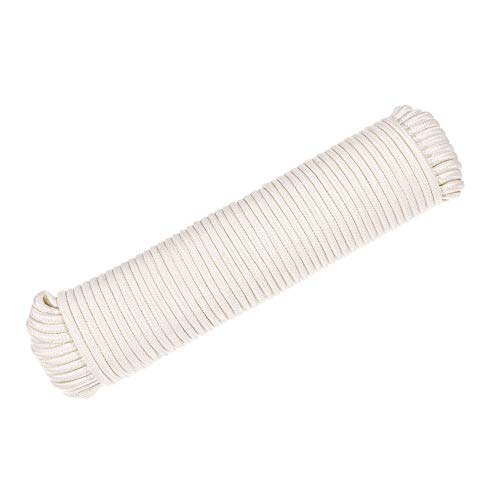 Polyester Clothesline (3/16 Inch, 100 Feet, White) - Low Stretch Dye Free - All Purpose Laundry Line