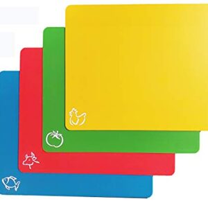 1 Click Extra Thick Flexible Plastic Cutting Board Mats with Food Icons &"EZ-Grip" Waffle Back, (set of 4), For Kitchen & Bar