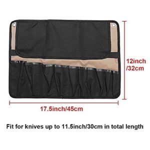 10 Slots Chef Knife Roll Bag Waterproof Oxford Cloth Roll Utensil Holder Storage Bag Multi Purpose Knife Roll Pouch with Cover Flap Wrap String for Small Size knife