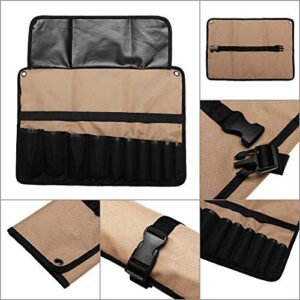 10 Slots Chef Knife Roll Bag Waterproof Oxford Cloth Roll Utensil Holder Storage Bag Multi Purpose Knife Roll Pouch with Cover Flap Wrap String for Small Size knife