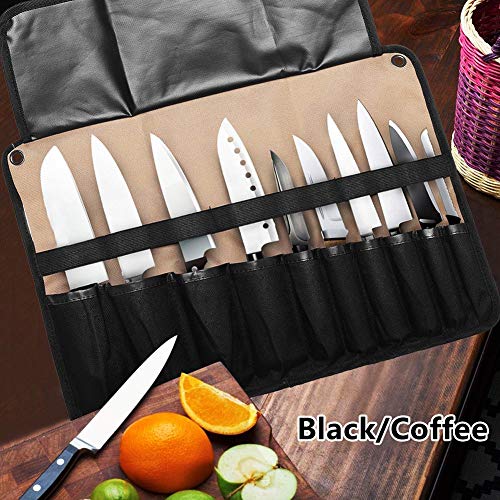 10 Slots Chef Knife Roll Bag Waterproof Oxford Cloth Roll Utensil Holder Storage Bag Multi Purpose Knife Roll Pouch with Cover Flap Wrap String for Small Size knife