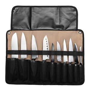 10 Slots Chef Knife Roll Bag Waterproof Oxford Cloth Roll Utensil Holder Storage Bag Multi Purpose Knife Roll Pouch with Cover Flap Wrap String for Small Size knife