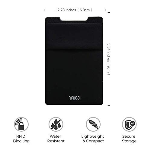 [2pc] 3 in 1 RFID Blocking Metal Plate Phone Card Wallet - Double Secure Pocket - Mounts to Magnets -Self Adhesive Credit Card Holder Phone Wallet Sticker for All Smartphones(Black)