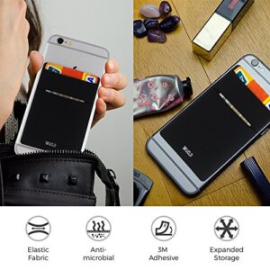 [2pc] 3 in 1 RFID Blocking Metal Plate Phone Card Wallet - Double Secure Pocket - Mounts to Magnets -Self Adhesive Credit Card Holder Phone Wallet Sticker for All Smartphones(Black)