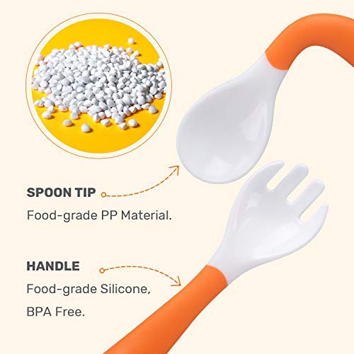 Baby Utensils Spoons Forks 3 Sets, Cute Stone Toddlers Feeding Training Spoon and Fork Tableware Set Easy Grip Heat-Resistant Bendable BPA Free Great Self-Feeding Learning Spoons Forks for Kids