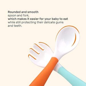 Baby Utensils Spoons Forks 3 Sets, Cute Stone Toddlers Feeding Training Spoon and Fork Tableware Set Easy Grip Heat-Resistant Bendable BPA Free Great Self-Feeding Learning Spoons Forks for Kids