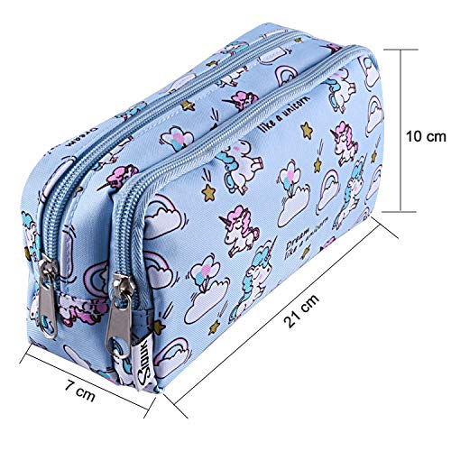 SIQUK Unicorn Pencil Case Large Capacity Pen Bag Double Zippers Unicorn Makeup Bag Stationery Bag Cosmetic Bag with Compartments