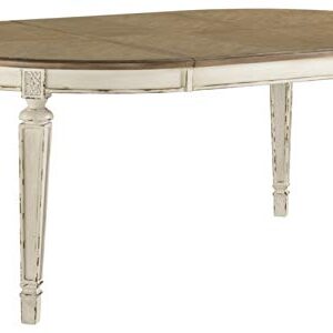 Signature Design by Ashley Realyn French Country Oval Dining Room Extension Table, Chipped White