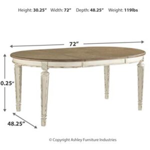 Signature Design by Ashley Realyn French Country Oval Dining Room Extension Table, Chipped White