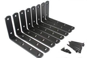 mhmydz 8 pcs matte black steel"l" corner brace joint angle bracket shelf bracket wall hanging with screws 125mmx75mm/5 inchx3 inch decorative corner brackets joint angle bracket