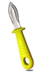 dragonfruitee oyster shucking knife, commercial grade clam and shellfish tool with ergonomic grip and anti-slip handle, good for home restaurant kitchen and outdoor use, yellow/silver (1 count)