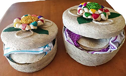 2 Pack Tortillero & Pancake Handwoven Basket & Handloomed Tortilla Cloth 2 Pack Warmer Keeper Bundle 100% Palm Mexican Art.