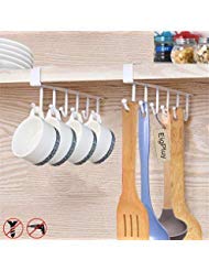 eigpluy 2pcs mug hooks under shelf mug holder cups storage rack drilling free coffee cups holder kitchen utensil holder key hooks ties belts scarf hanging hooks rack,fit for the cabinet 0.8" or less