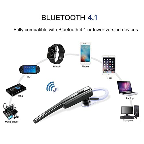 COMEXION Bluetooth Headset, Wireless Business Earpiece V4.1 Lightweight Noisy Suppression Bluetooth Earphone with Microphone for Phone/Laptop/Car (Black+Case)