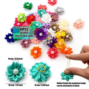 YAKA 40PCS(20Paris) Cute Dog Hair Bows with Rubber Bands Pearls Flowers Topknot Dog Bows Pet Grooming Products 20 Colors