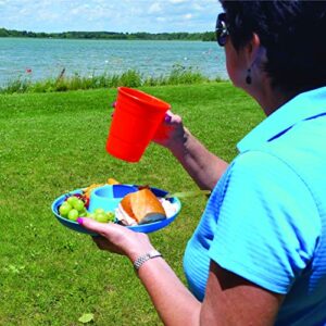 GreatPlate GP-TEAL-4PK AZ Teal Plate 4-Pack, 4 Teal GreatPlates, Food Tray and Beverage Holder, Dishwasher Safe, Microwave Safe, Made in USA, Picnics, Parties, Tailgates, Appetizers, Great for Kids