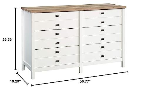 Sauder Cottage Road Dresser, L: 56.77" x W: 19.29" x H: 35.35", Soft White finish