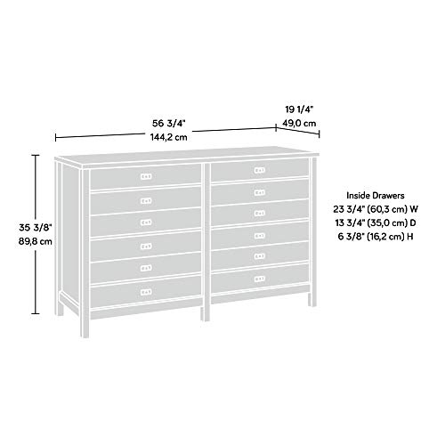 Sauder Cottage Road Dresser, L: 56.77" x W: 19.29" x H: 35.35", Soft White finish