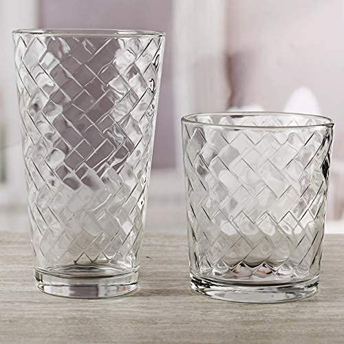 Circleware Chevron Huge Glassware Highball Tumbler Drinking Glasses and Whiskey Cups for Water, Beer, Juice, Ice Tea Beverages, 12 Piece Set, Clear