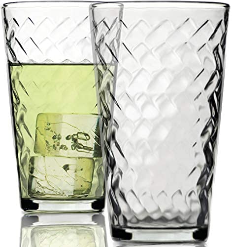 Circleware Chevron Huge Glassware Highball Tumbler Drinking Glasses and Whiskey Cups for Water, Beer, Juice, Ice Tea Beverages, 12 Piece Set, Clear