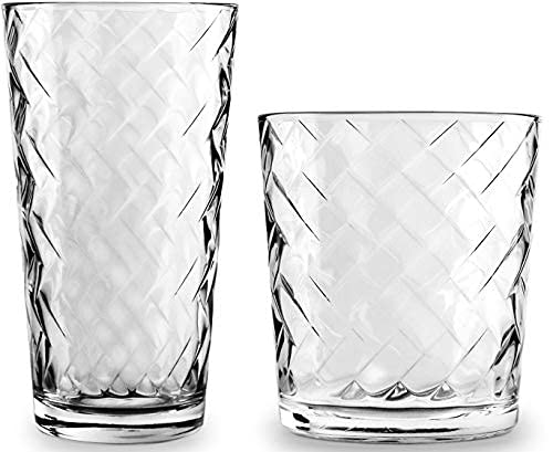 Circleware Chevron Huge Glassware Highball Tumbler Drinking Glasses and Whiskey Cups for Water, Beer, Juice, Ice Tea Beverages, 12 Piece Set, Clear